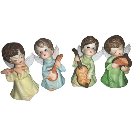 Unbranded | Holiday | 4 Ceramic Angel Figurines Colored Robes Holding ...